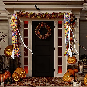 Mosaic-Ceramic Tile Pattern Halloween Windsocks Flag 40 Inch Flag Wind Socks Outdoor Hanging Decoration Halloween Decorations Halloween Decor Outdoor for Home Yard Patio with Led Light