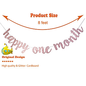 Starsgarden Glittery Rose Gold Happy One Month Banner, Baby Boys/Girls' 1 Months/Half Year Birthday, Baby Shower Party Gold Gliter Paper Sign(Rose Gold One Month)