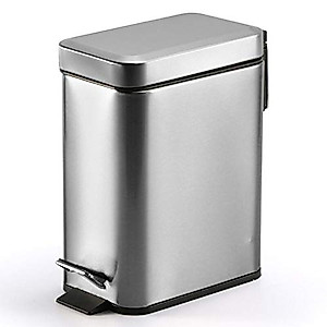 WENLII Silent Stainless Steel Trash Can 5L Rectangular Step Kitchen Waste Bin for Bathroom Kitchen Living Room Office Trash Bin (Color : Black)