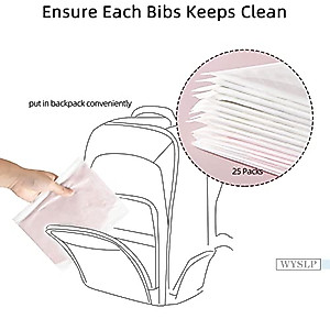 WYSLP Baby Disposable Bibs Travel Feeding Bib Set - Leakproof Liner,Food Catcher Pocket for 6-18 Months Babies Toddlers,25packs