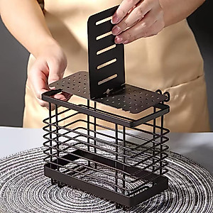 LLygezze Hanging Metal Mesh Utensil Drying Rack, 2 Compartments Draining Basket for Chopsticks Spoon Fork Knife Holder (Coffee)