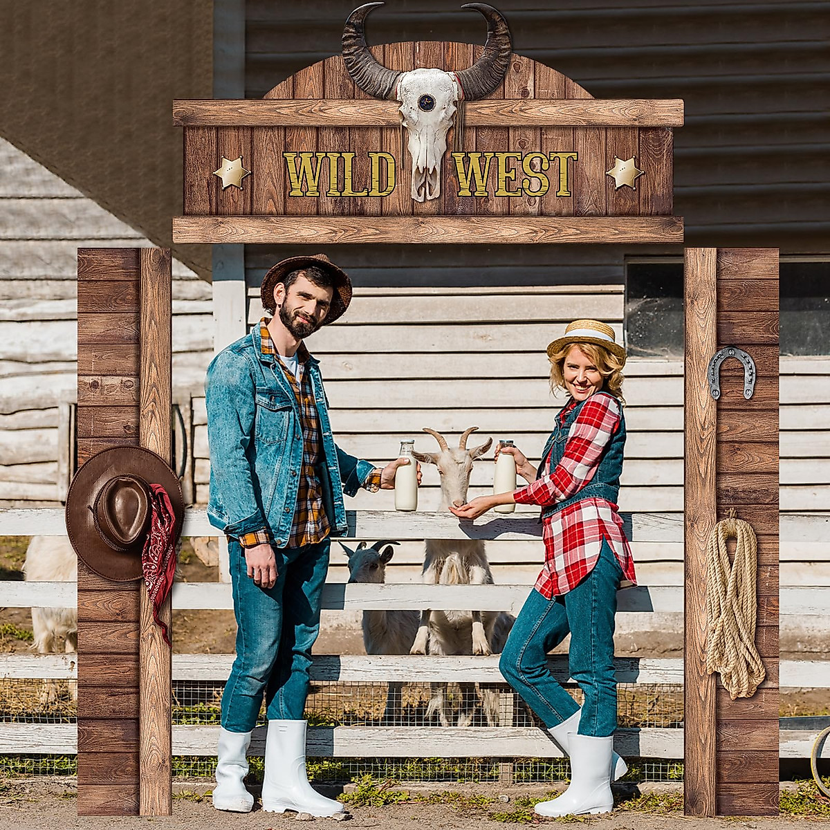 Chunnin West Cowboy Party Door Decoration Wild West Party Decoration Cowboy Door Banner Hanging Supplies Western Themed Saloon Banner for Western Rustic Bar Photo Booth Props Favor