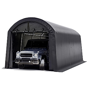 UDPATIO 10' x 20' Heavy Duty Carport, Round Style Portable Garage, Thick Shelter Storage Canopy Tent with All-Steel Metal Frame and Sunshade Waterproof Anti-Snow Carport for Car, Truck, SUV