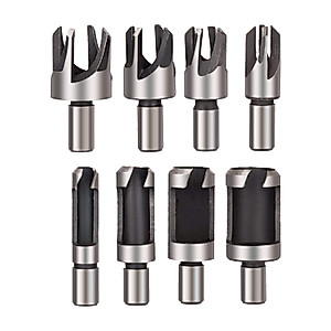 Rocaris 23-Pack Woodworking Chamfer Drilling Tool, 6pcs 1/4" Hex 5 Flute 90 Degree Countersink Drill Bits, 7pcs Three Pointed with L-Wrench, 8PCS Wood Plug Cutter, and Automatic