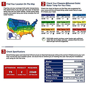 Electric Tankless ECOTOUCH 18kW on Demand Instant Hot Water Heater 240V, Self-Modulation Point of Use Hot Water Heater Whole House ECO180B Black