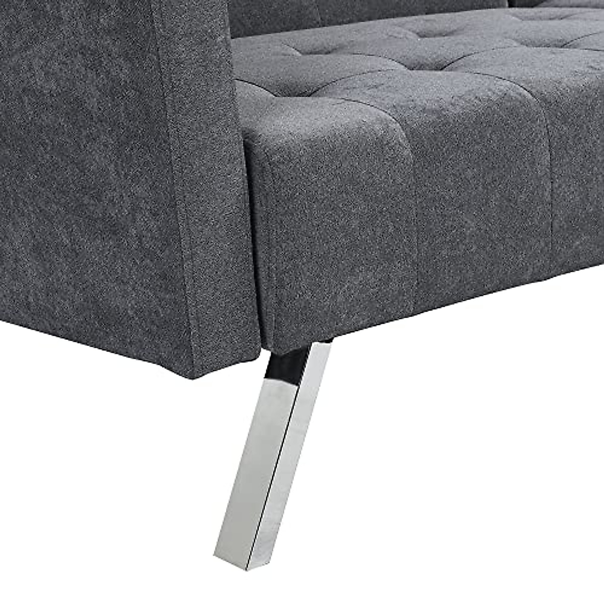75"Convertible Folding Futon Sofa Bed,Split Back Design,Modern Fabric Sleeper Couch Bed with Armrest and Chrome Legs,Upholstered Recliner Loveseat for Living Room Apartment Dorms Office (Dark Grey)