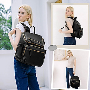 Omanmoli Diaper Bag Backpack Baby Diaper Bag Leather with 17 Diaper Bag Organizing Pouches,Changing Pad,Stroller Straps,4 Insulated Pockets,Black