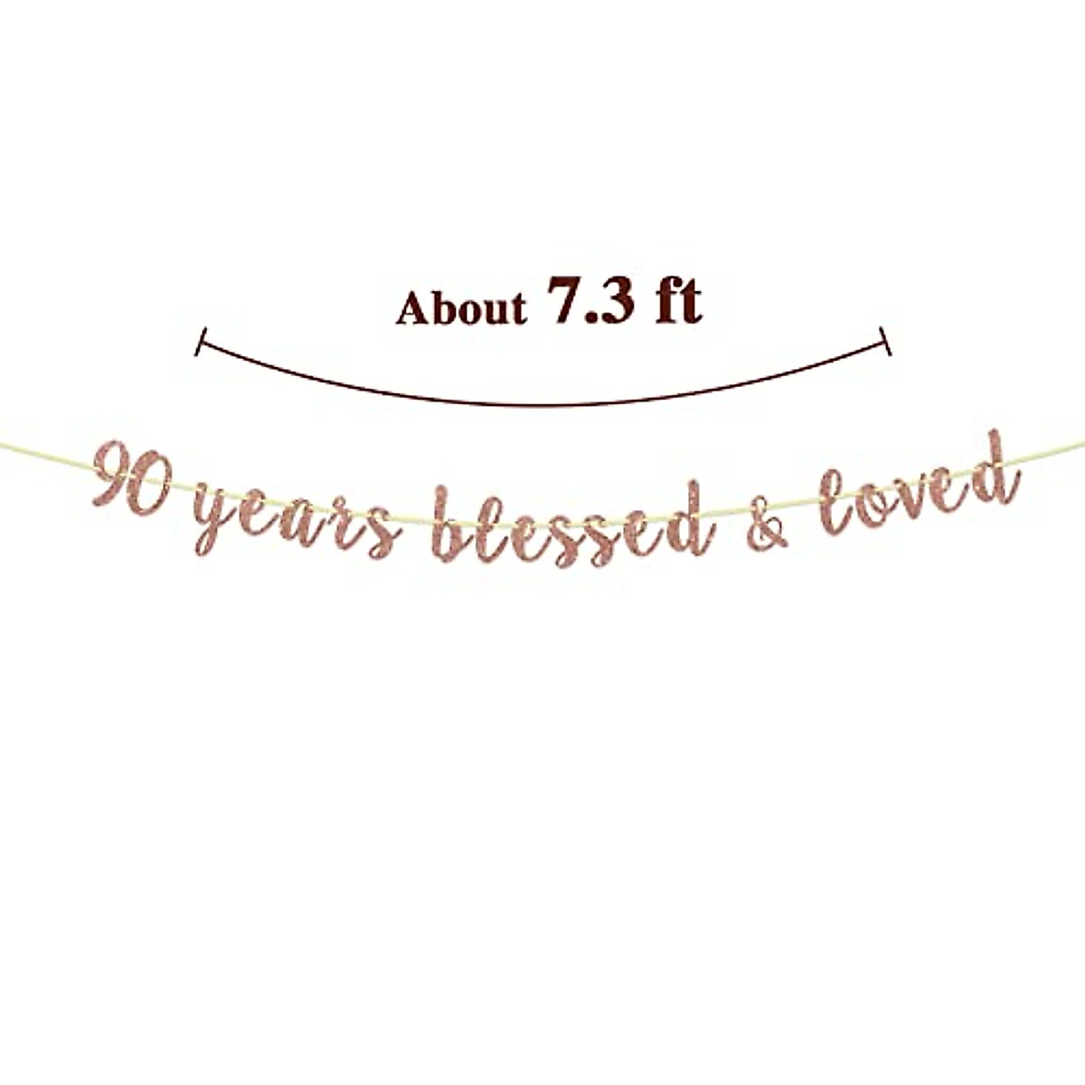 Aonbon Glitter 90 Years Blessed & Loved Banner - 90th Birthday / 90th Anniversary Banner, 90th Birthday / 90th Anniversary Party Decorations - Rose Gold (90)