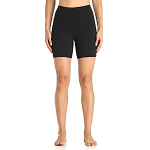 YUNOGA Women's High Waisted Yoga Short 6" Inseam Workout Athletic Biker Shorts (S, Black)