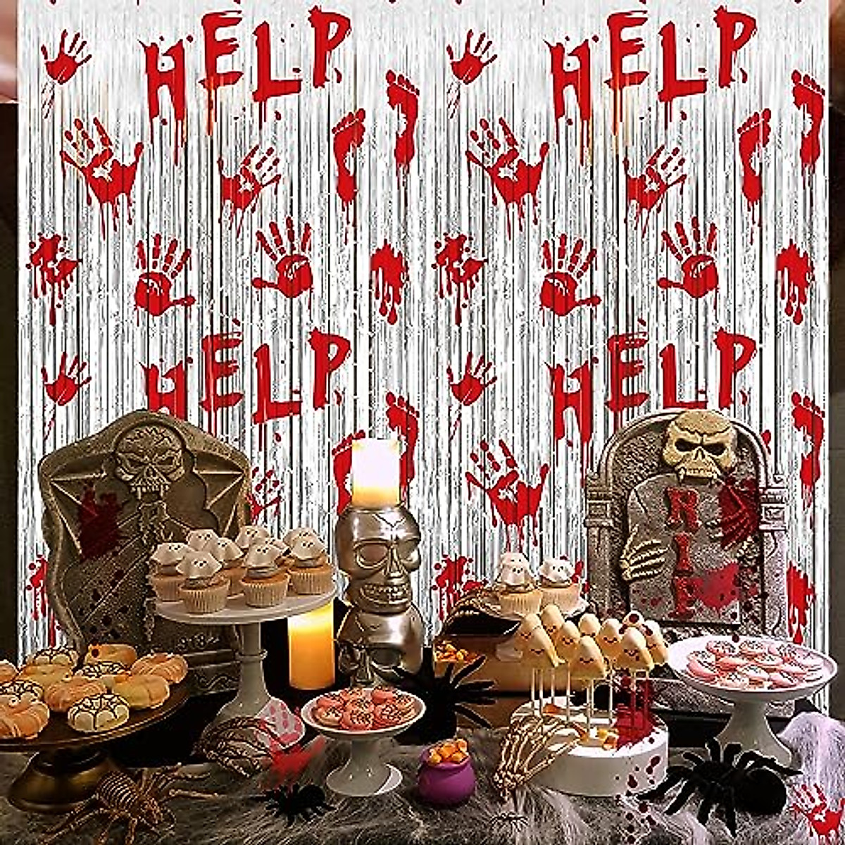 Halloween Party Decorations Scary Bloody Halloween Photo Backdrop Streamers, 2 Pack 3.3 x 6.6 FT Zombie Vampire Halloween Party Decor Foil Fringe Curtain Halloween Backdrops for Parties Indoor Outdoor