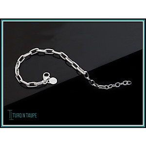TURQ N TAUPE 925 Sterling Silver Italian Design Long Link Paper Clip Chain Bracelet for Women Men (8.50)
