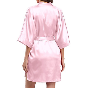 Giova Pure Color Satin Short Silky Bathrobe Sleepwear Nightgown Pajama,Baby Pink,Medium