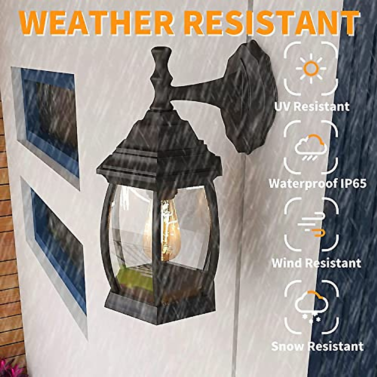Pia Ricco Outdoor Wall Lights, Textured Black Exterior Light Fixtures with Clear Glass Shade, Waterproof Front Porch Lighting, Modern Sconces Lantern for Outside, House, Garage, E26 Socket, ETL Listed