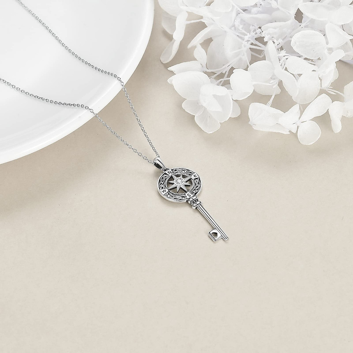ONEFINITY Compass Necklace Sterling Silver Celtic Knot Key Necklace Graduation Friendship Talisman Travel Necklace Inspirational Graduation Gift Jewelry Gifts For Women