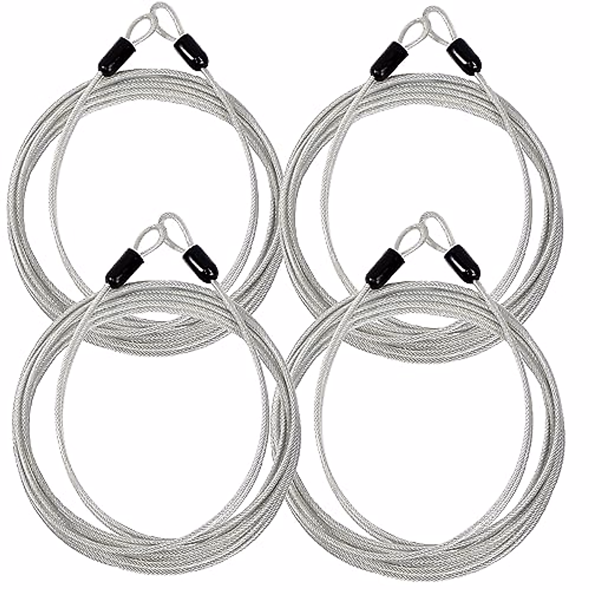 Lumintrail 4 Foot 3mm (1/8th Inch) Braided Steel Coated Security Cable Luggage Lock Safety Cable Wire Double Loop (4 Pack)