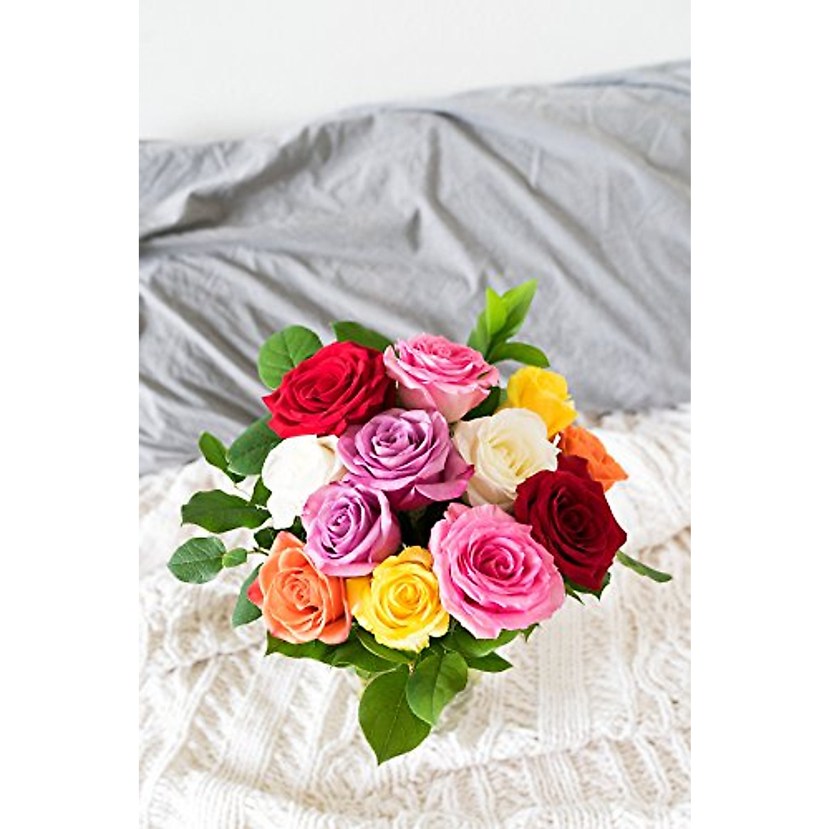 From You Flowers - One Dozen Rainbow Roses with Free Vase (Fresh Flowers)