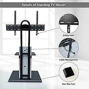 Usumairu TV Floor Stand TV Stand with Sturdy Wood Base,Angle and Height Adjustable Swivel TV Mount Stand with Media Shelf for 32-70 Inch Flat Screen TV for Bedroom Living Room (Black)