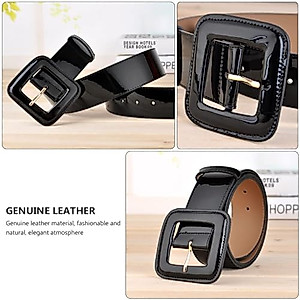 GALPADA Genuine Leather Belt Retro Wide Patent Leather Belt Square Buckle Grommet Cinch Corset Waistband Wide High Waist Belt for Women Jeans Dress Black