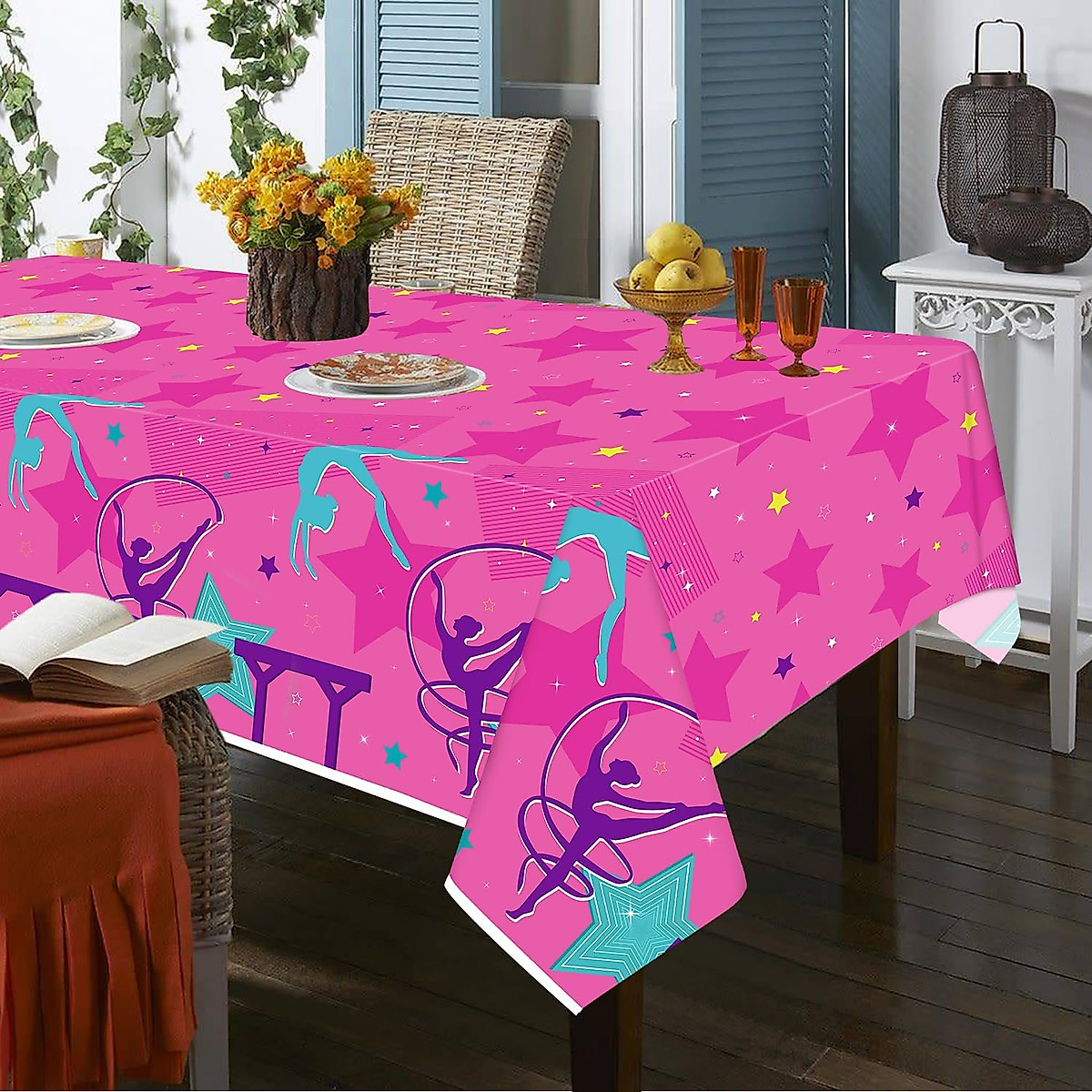 3 Pieces Gymnastics Birthday Party Tablecloth Decorations, Gymnastics Theme Party Tablecovers, Gymnastics Party Supplies, Gymnastics Table Cover for Your Little Dance Girls Kids Baby Shower