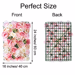 Flower Wall Panel Floral Backdrop - 6 Pcs Pink Flower Wall Decor, 24" X 16" Silk Rose Wall, Artificial Flower Wall Backdrop Faux Flower Panel for Wedding, Party, Nursery, Baby Girl Room, Home Decor