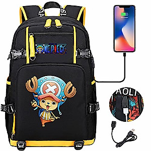 Anime One Piece Color Printing Backpack with USB Interface Fashion Casual Large Capacity Laptop Backpack (B4-5)