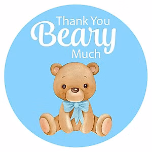 Thank You Stickers Teddy Bear Baby Shower Boy Favor Labels Set of 189 (1 Inch Round)