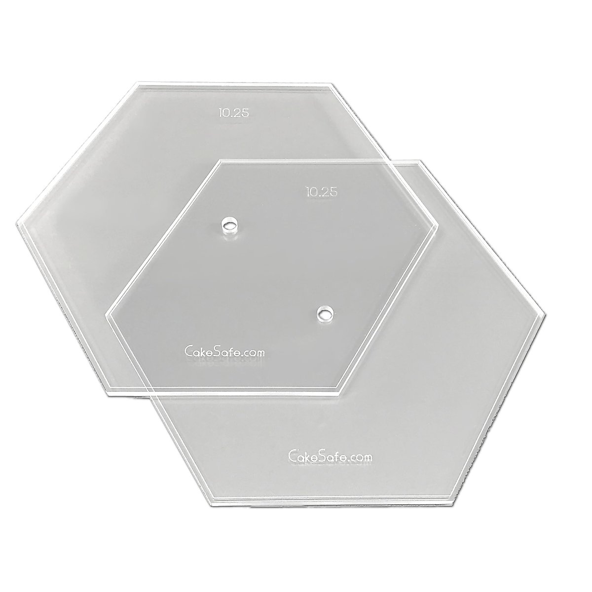 CAKESAFE 10.25 Inch Hexagon Acrylic Disk Set – 2-10.25” Clear ¼” Acrylic Buttercream Disks – Perfect Tool to Smooth the Frosting on Your Cakes, Disk Size and Perimeter Border Engraved on all Disks