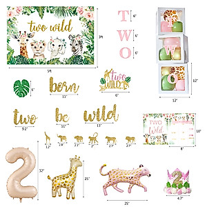 YSHMFEUX Two Wild Birthday Decorations Girl, Jungle Theme 2nd Birthday Party Supplies for Girls, Jungle Safari Animal 2nd Birthday Decorations for Girl, Second Birthday Decorations Girl