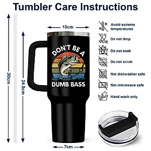 34HD Bass Fishing Tumbler with Lid and Straw, 40oz Bass Fish Cup for Dad Grandpa Uncle, Men Vacuum Insulated Mug, Fishing Gifts for Birthday Fathers Day Anniversary