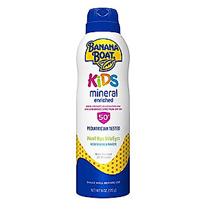 Banana Boat Kids Mineral Enriched, Won't Run Into Eyes, Reef Friendly, Broad Spectrum Sunscreen Spray, SPF 50, 6oz.