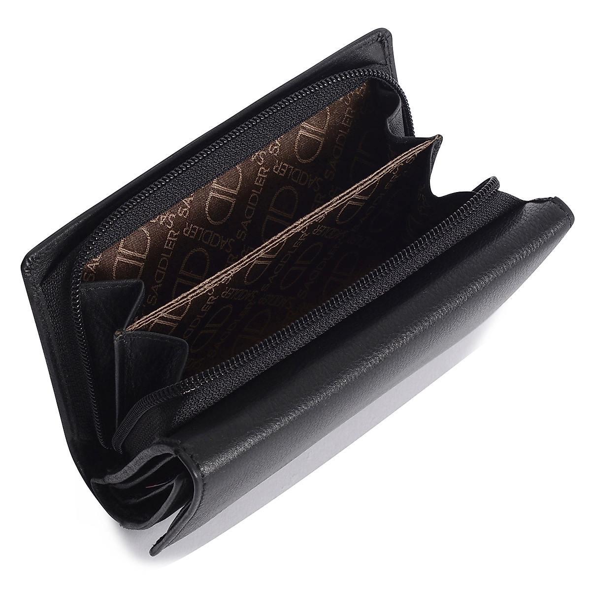 SADDLER Womens Luxurious Leather Trifold RFID Protected Wallet Clutch Purse with Zipper Coin Purse | Designer Multi Credit Card Holder for Ladies | Gift Boxed - Black