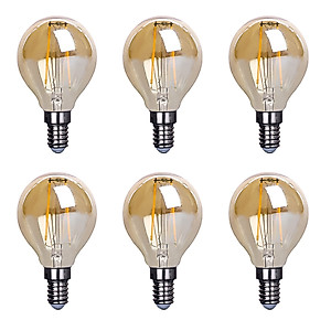YDJoo G45 LED Globe Filament Bulb E14 LED Bulb 2W Dimmable Edison Filament Light Bulbs 20 Watt Equivalent Warm White 2700K E14 European Base Amber Glass Round Decorative Vintage Light Bulb, 6 Pack