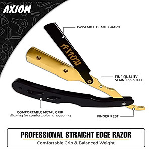 Axiom Professional Straight Razor 30 Double Edge Derby Blades for Men Stainless Steel Barber Straight Edge Razor Kit for Smooth Cut Throat Shavette for Individuals & Salons Special Chain Gift