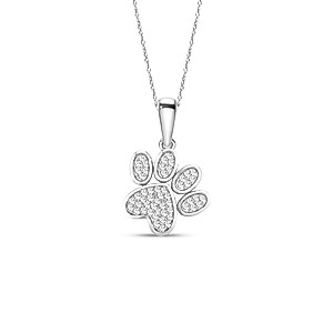 Diamond2Deal 10K White Solid Gold Diamond Dog Paw Print Pendant Rope Chain Necklace 18inch (1/8Ct/ I2,H-I)