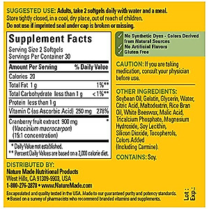 Nature Made Cranberry with Vitamin C, Dietary Supplement for Immune and Antioxidant Support, 60 Softgels, 30 Day Supply