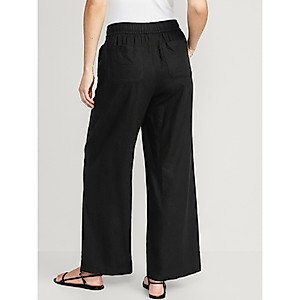 Hixiaohe Women's Casual Linen Pants Summer Elastic High Waisted Trouser Loose Wide Leg Pants(Black,XL)
