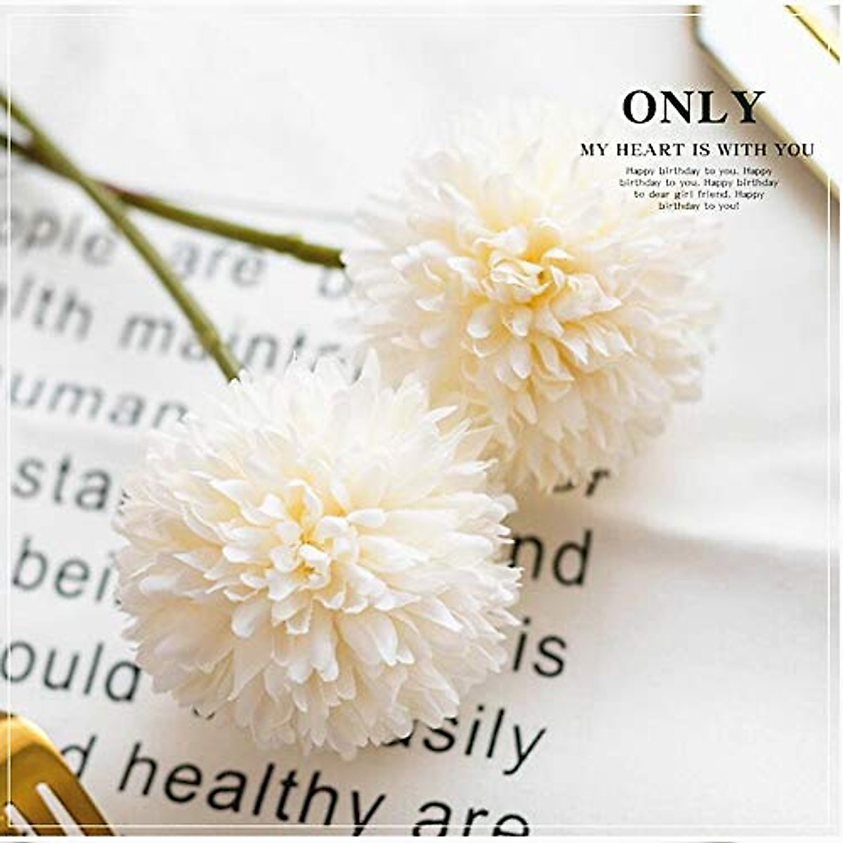SHINE-CO LIGHTING Artificial Chrysanthemum Ball Flowers Hydrangea Arrangement Bouquet 10pcs Present for Friends Decor for Home Office Coffee House Parties and Wedding (Milk White)
