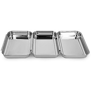 Navaris Breading Trays Set - 3 Stainless Steel Pans for Preparing Bread Crumb Dishes, Panko, Schnitzel, Breadcrumb Coating Fish and Marinating Meat