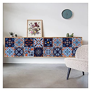 Tile Stickers Pattern Orange Blue Stick on Tiles Bathroom PVC Self Adhesive Wall Tiles Kitchen Stick on Wall Tiles Waterproof Peel and Stick Floor Tiles Self Adhesive Tiles for Walls