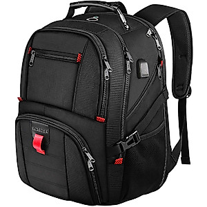YOREPEK Travel Backpack, Extra Large 50L Laptop Backpacks for Men Women, Water Resistant College School Bookbag Airline Approved Business Work Bag with USB Charging Port Fits 17 Inch Computer, Black