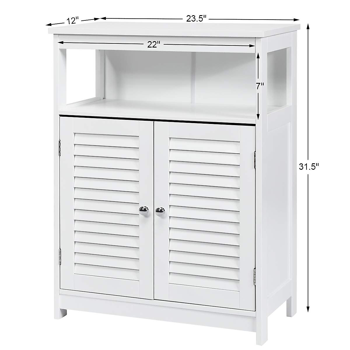 Tangkula Bathroom Floor Cabinet, Wooden Freestanding Storage Cabinet with Double Shutter Door & Adjustable Shelf, Storage Cabinet for Bathroom Living Room (White)