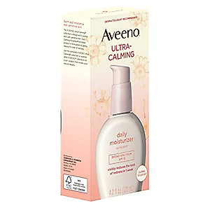 Aveeno Ultra-Calming Daily Facial Moisturizer for Sensitive, Dry Skin with Broad Spectrum SPF 15 Sunscreen, Feverfew & Nourishing Oat, Oil-Free and Hypoallergenic, Basic, Unscented, 4 Fl Oz