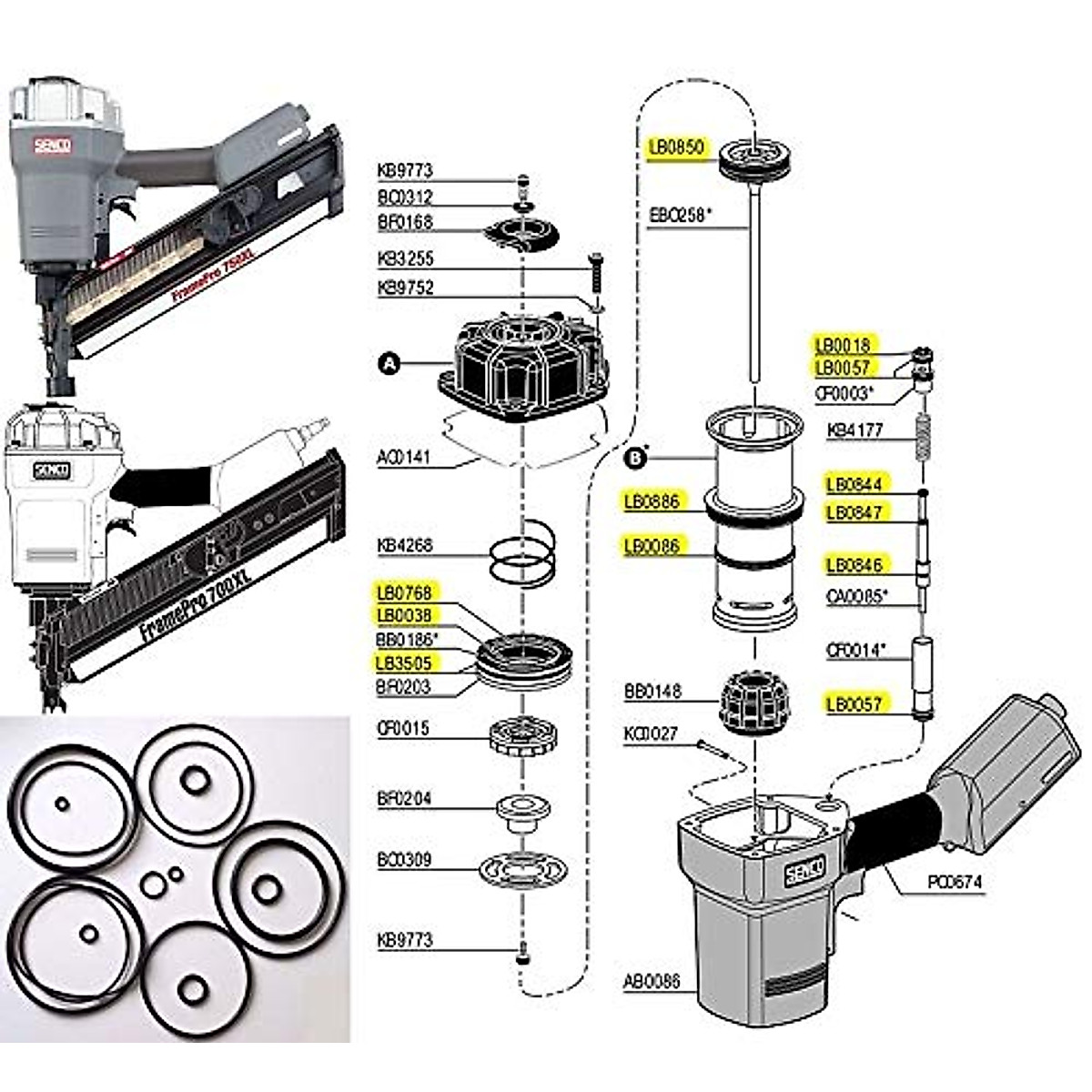 O-Ring Kit For Senco Framing Nailer FramePro 701-XP 702-XP 751 752 600
