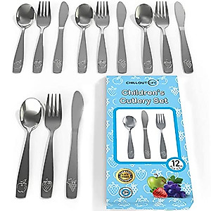 12 Piece Stainless Steel Kids Silverware Set - Child and Toddler Safe Flatware - Kids Utensil Set - Metal Kids Cutlery Set Includes 4 Small Kids Spoons, 4 Forks & 4 Knives