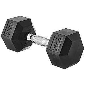 Amazon Basics Rubber Encased Exercise & Fitness Hex Dumbbell, Hand Weight For Strength Training, 25 lb, 11.3 Kilograms, Black & Silver(Pack of 1)