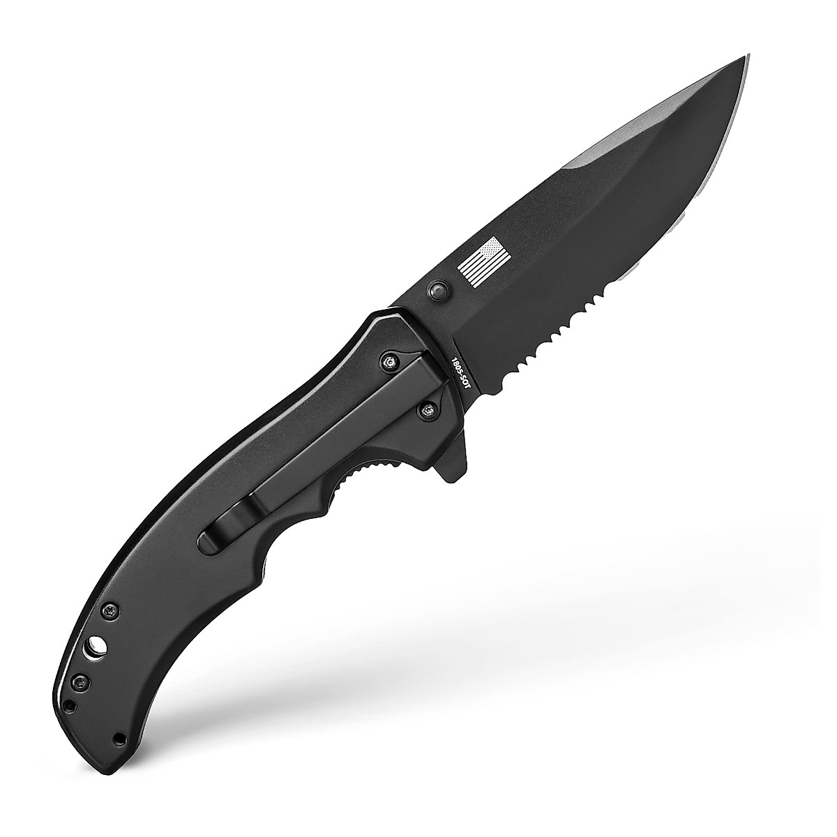 Military Gift Shop MVP 1805-SOT Black Stealth Tactical Pocket Knife | Steel Black Titanium Coated Folding Knife with Reversible Clip | SOT Black Knife