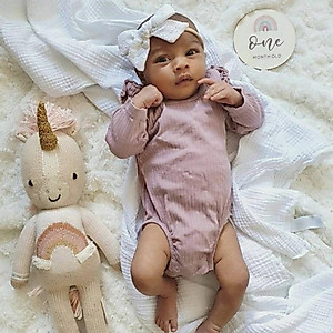 Baby Months Signs - Set of 14 Wooden Double Sided Baby Milestone Cards Including a Special Hello World Disc - Take a Picture and Celebrate Each Baby Age Milestone with These Milestone Wooden Circles