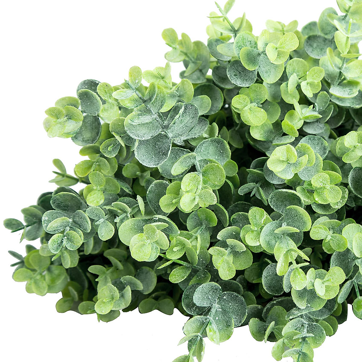 6 Bundles Artificial Boxwood Shrubs Eucalyptus Greenery Stems Fake Plants Outdoor Fade Resistant Faux Plastic Plants for Garden Home Porch Patio Window Box Bedoom Decor, Frosted Green