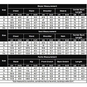 COOFANDY Mens Slim Fit 3 Piece One Button Business Wedding Prom Suits Blazer Tux Vest & Trousers Black X-Large