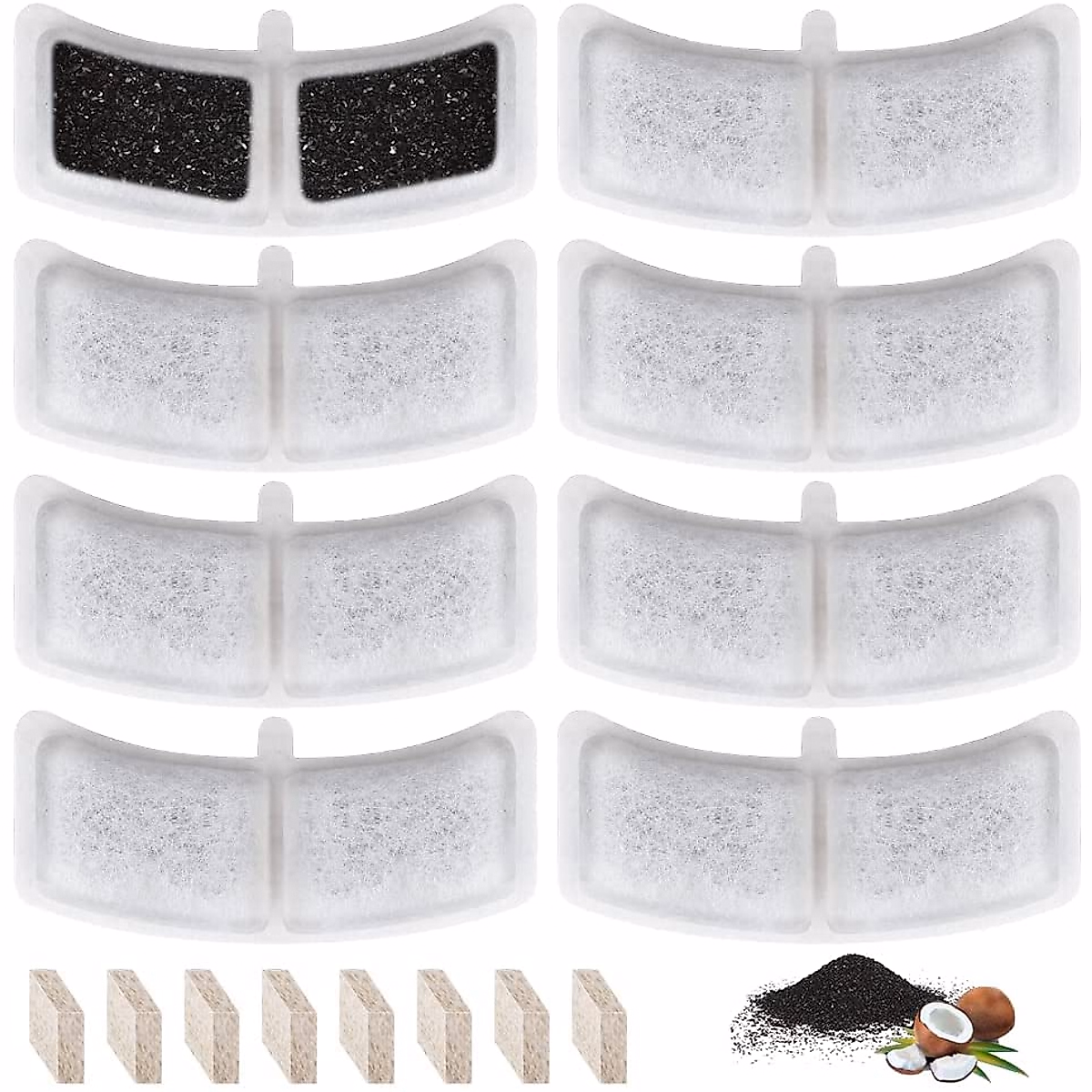 8 Pack Pet Water Fountain Filter, Replacement Filters for SIBAYS 101OZ 3L Automatic Pet Fountain, Food Grade Water Fountain Filter & Pump Filters, Made of Activated Carbon and PP Cotton